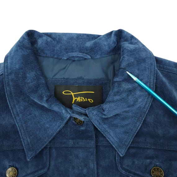 Fabio Blue Suede Leather Jacket READ Womens Size L Bu… - Gem