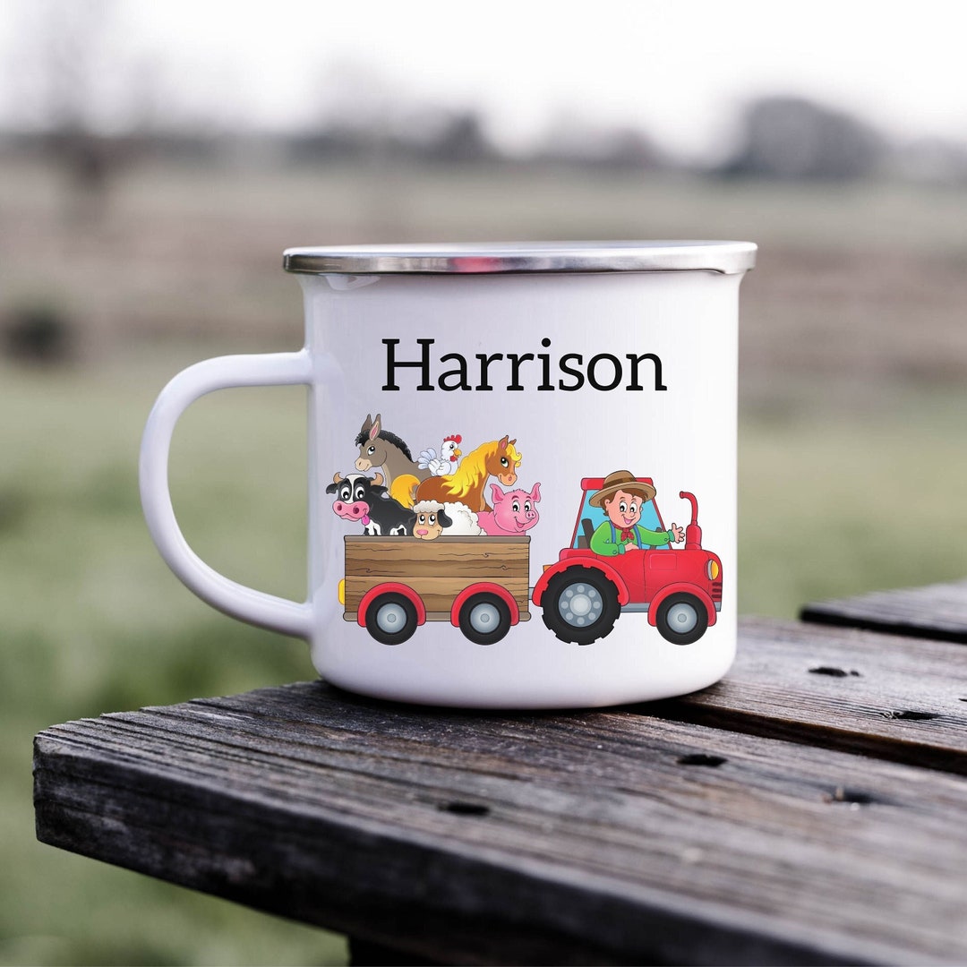 Personalized Mug for Kids, Custom Farm Animal Farmer Tractor Hot Cocoa ...