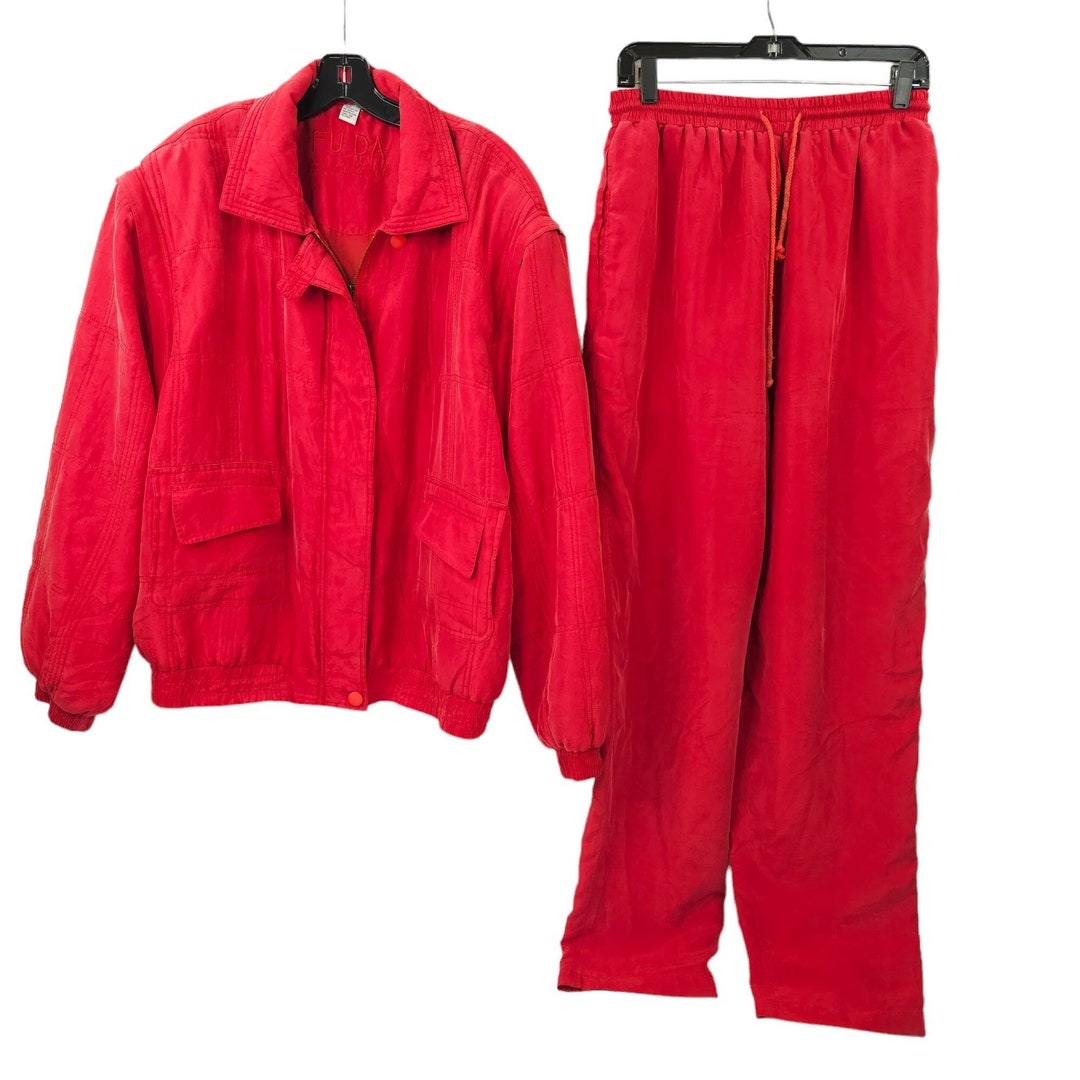 Fuda International Silk Tracksuit Wind Suit Red Sz XL Vtg 80s Jacket ...