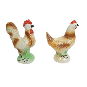 Vintage Ceramic Chickens Set of 2 Pair Rooster Hen Mid Century ...