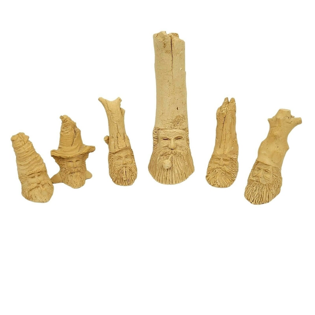 Wood Spirit Sculpture Carvings Clay Figures Woodsman Figurines 6 Pc ...