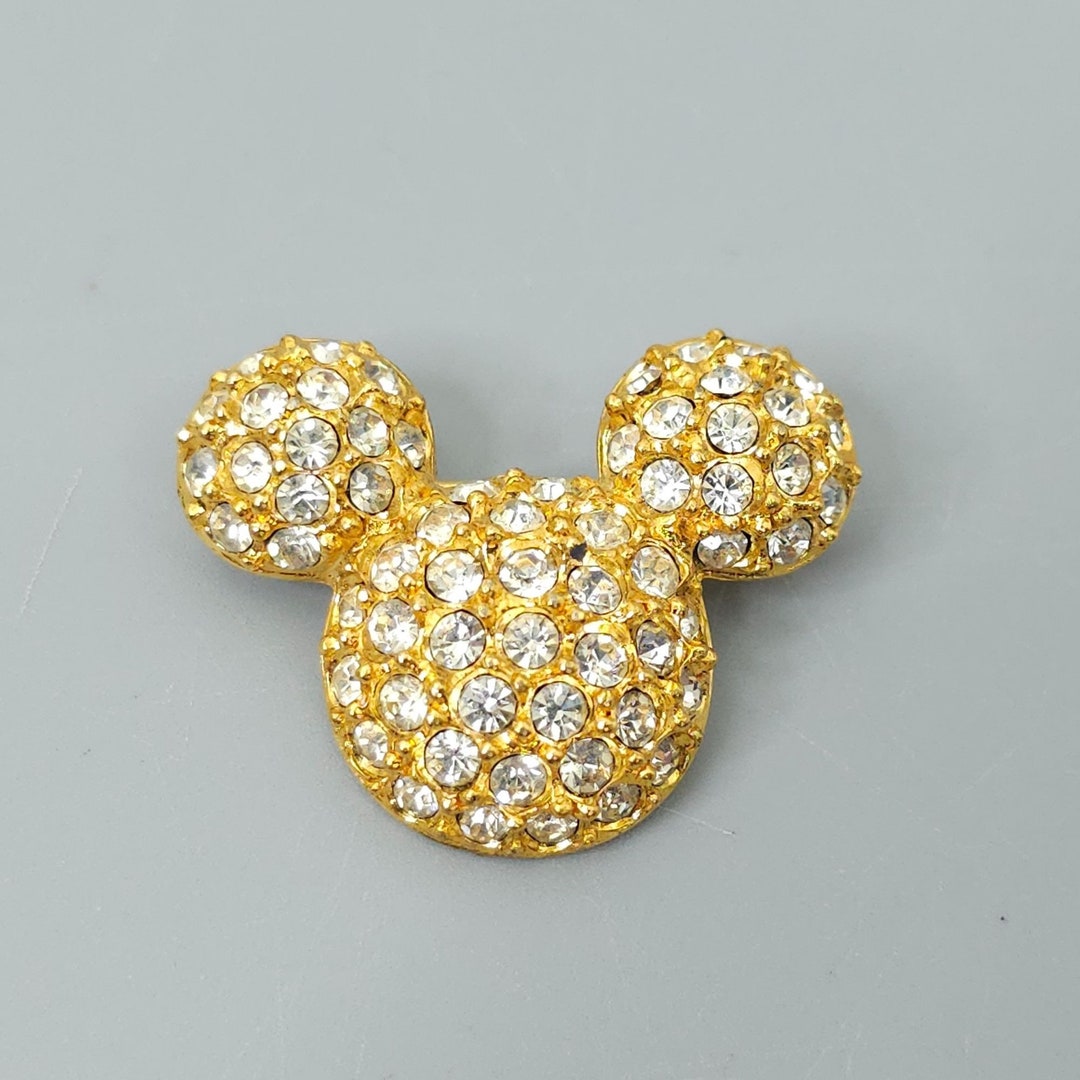 Disney Mickey Mouse Brooch Pin Mickey Ears Head Rhinestones Crystals ...