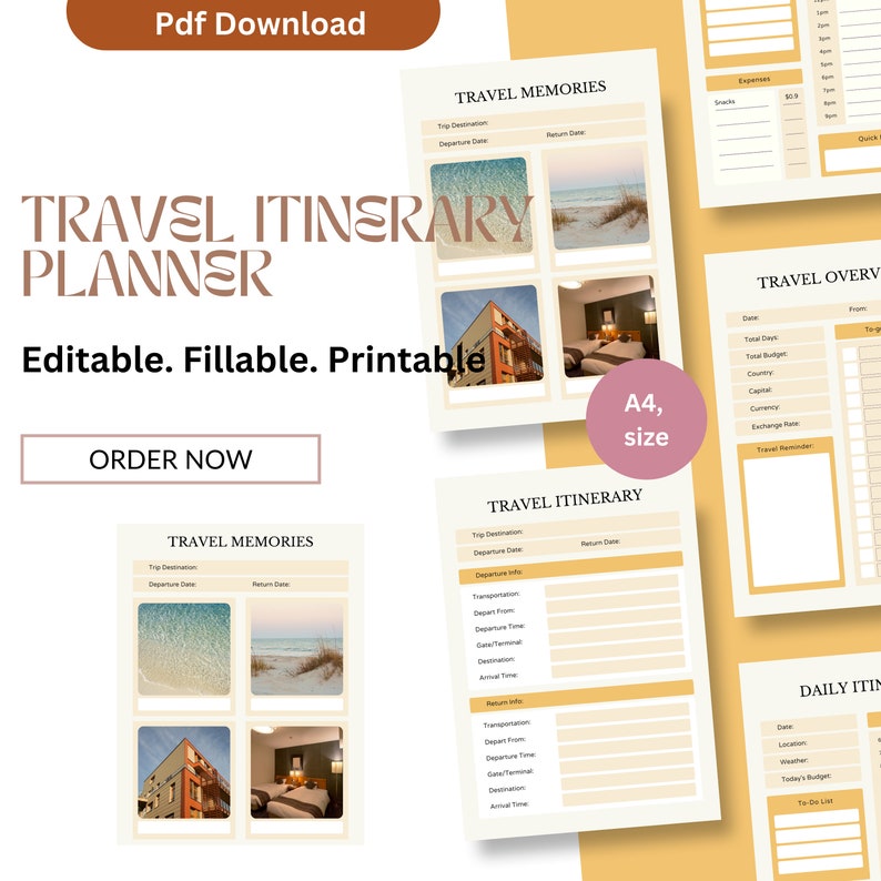 Simple Travel Itinerary Planner A4 Travel Printable Travel Printable ...