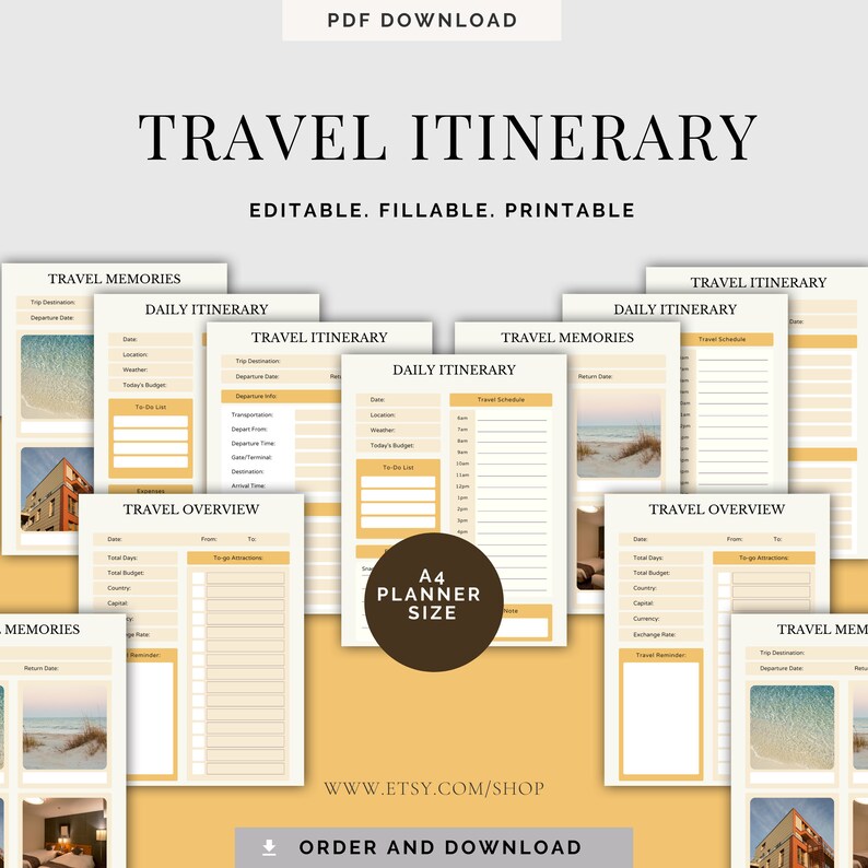 Simple Travel Itinerary Planner A4 Travel Printable Travel Printable ...