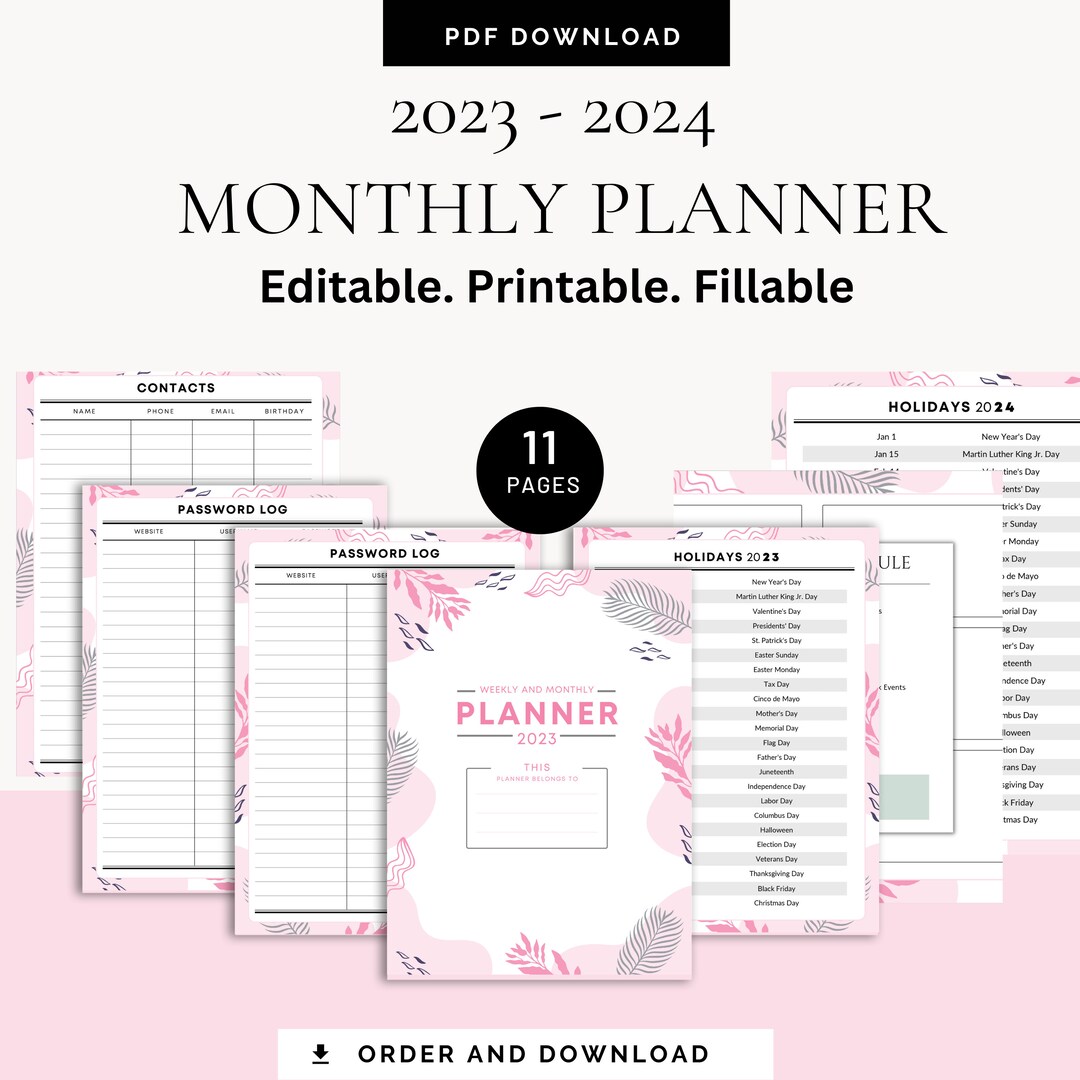 2023 to 2024 Monthly Planner Planner Monthly Planner Weekly Planner ...