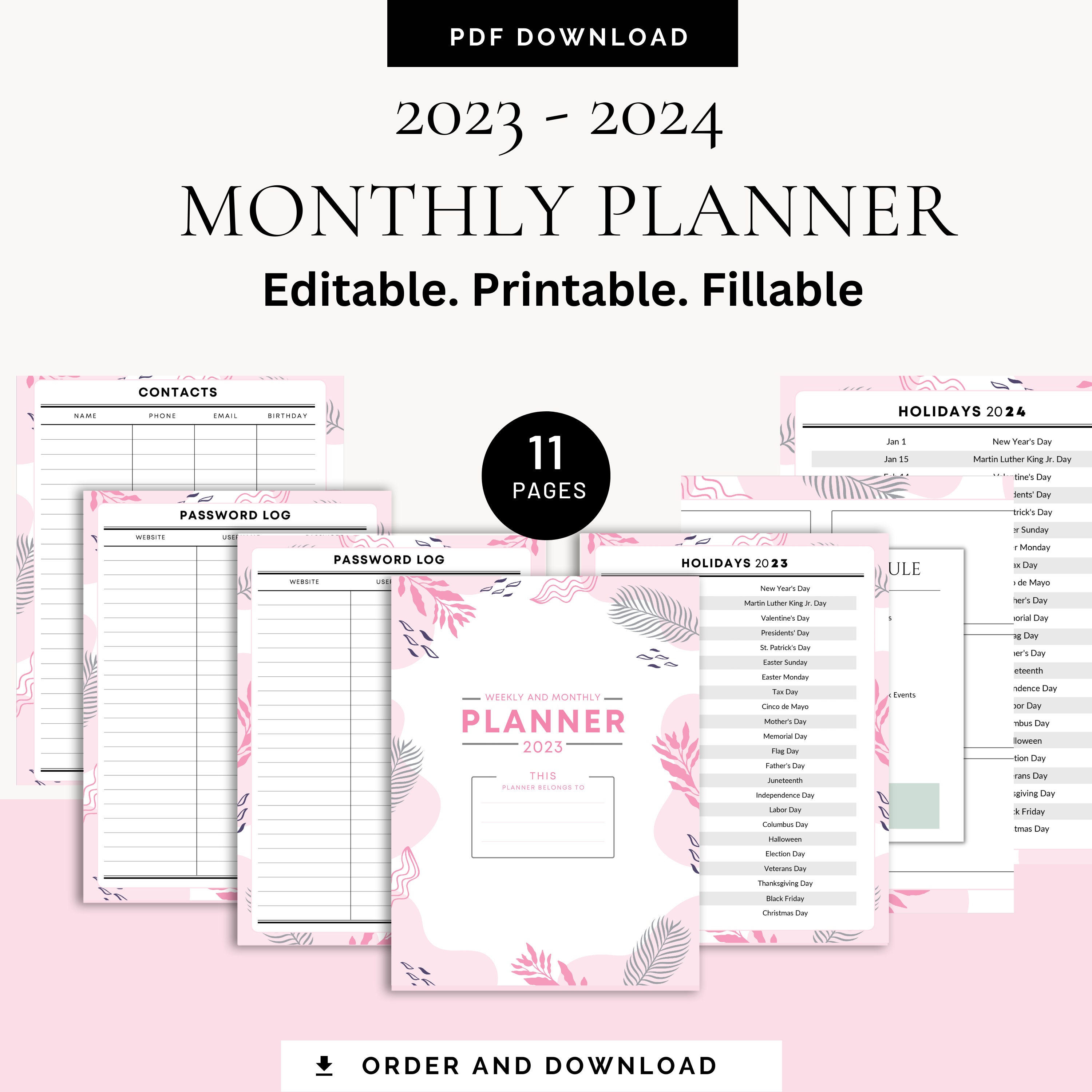 2023 to 2024 Monthly Planner Planner Monthly Planner Weekly Planner ...