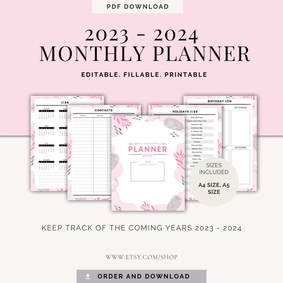 2023 to 2024 Monthly Planner Planner Monthly Planner - Etsy