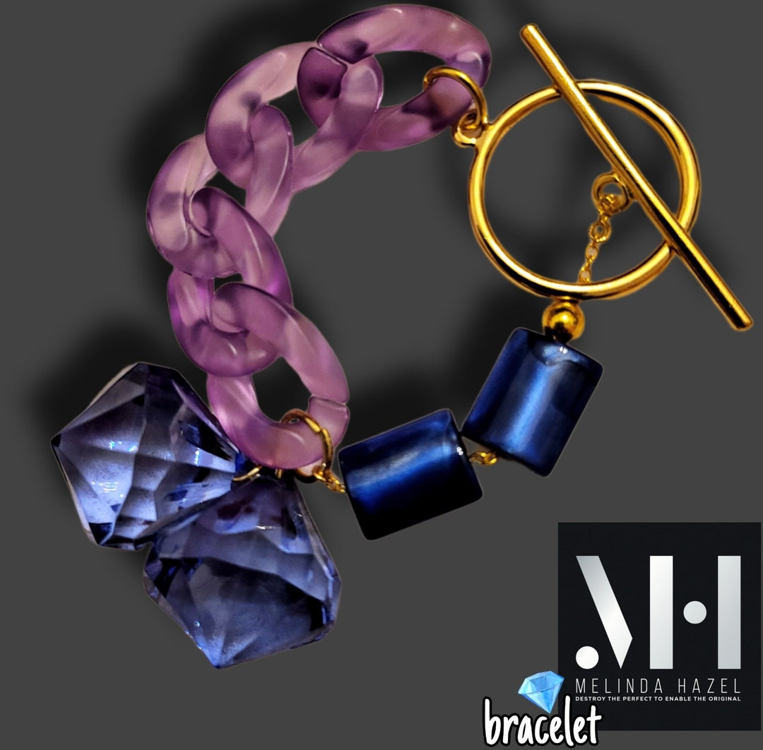 Purple Opaque Acrylic Large Chain Bracelet With Large Gold - Etsy