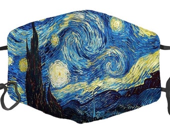 Van Gogh Starry Night Face Mask With Filter Pocket - Etsy