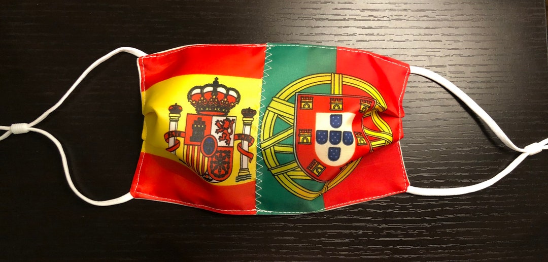 Spain X Portugal Flag Face Mask Washable Cotton Cloth Fabric Adjustable ...