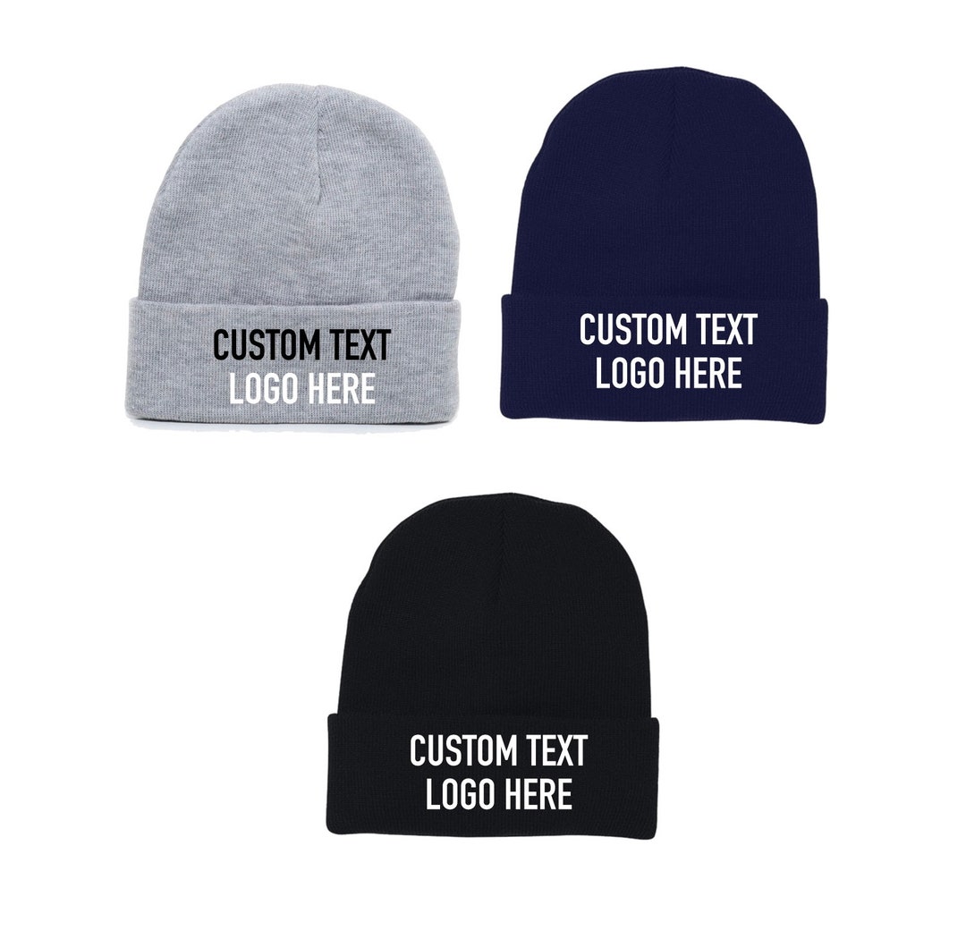 Custom Text Company Logo Beanie Hat Winter Cold Warm Personalized Print ...