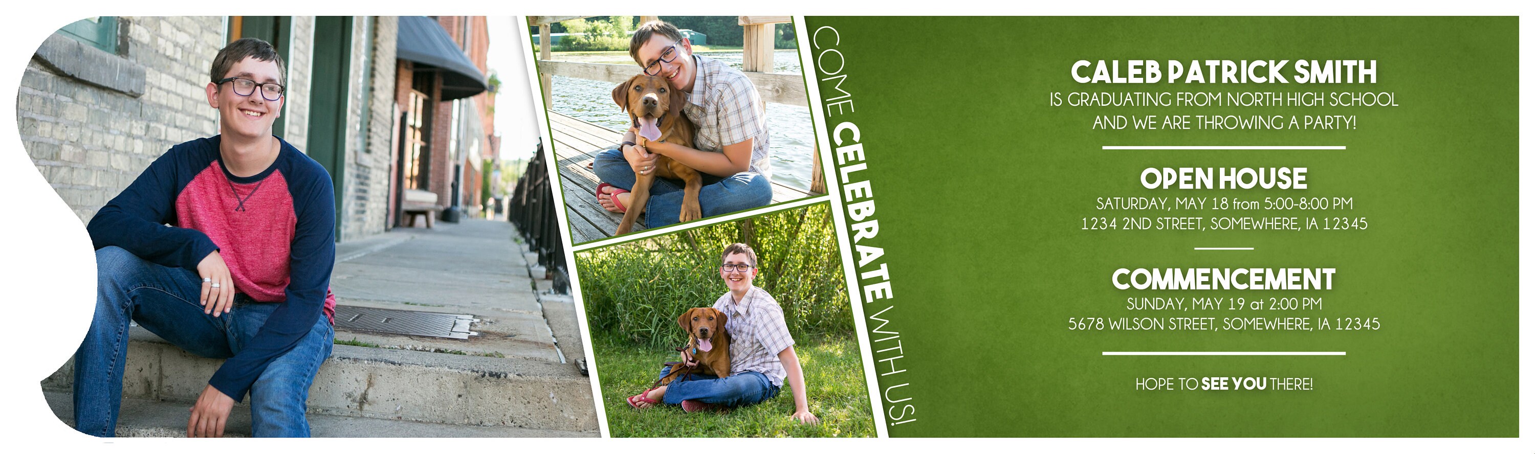 Caleb: Green 5x7 Trifold High School Senior Graduation Card Template ...