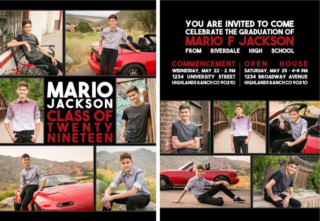Mario: Black and Red 5x7 High School Senior Graduation Card Template ...