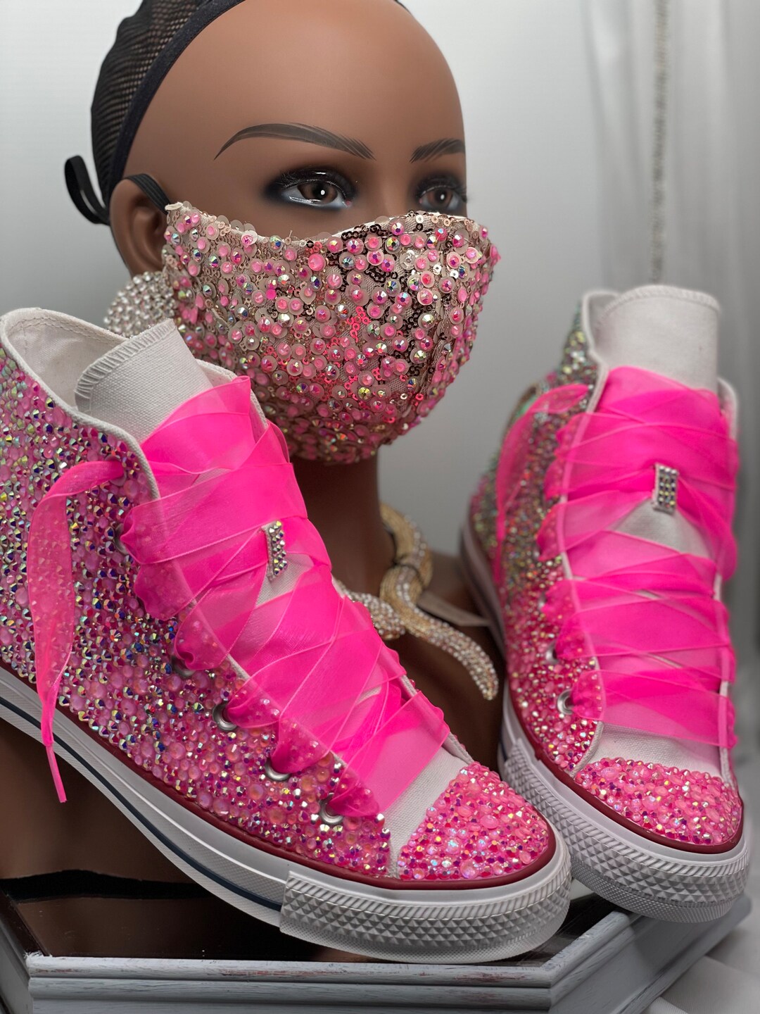 Pinkish High Top Blinged Converse (mask is Not Included in the Price ...
