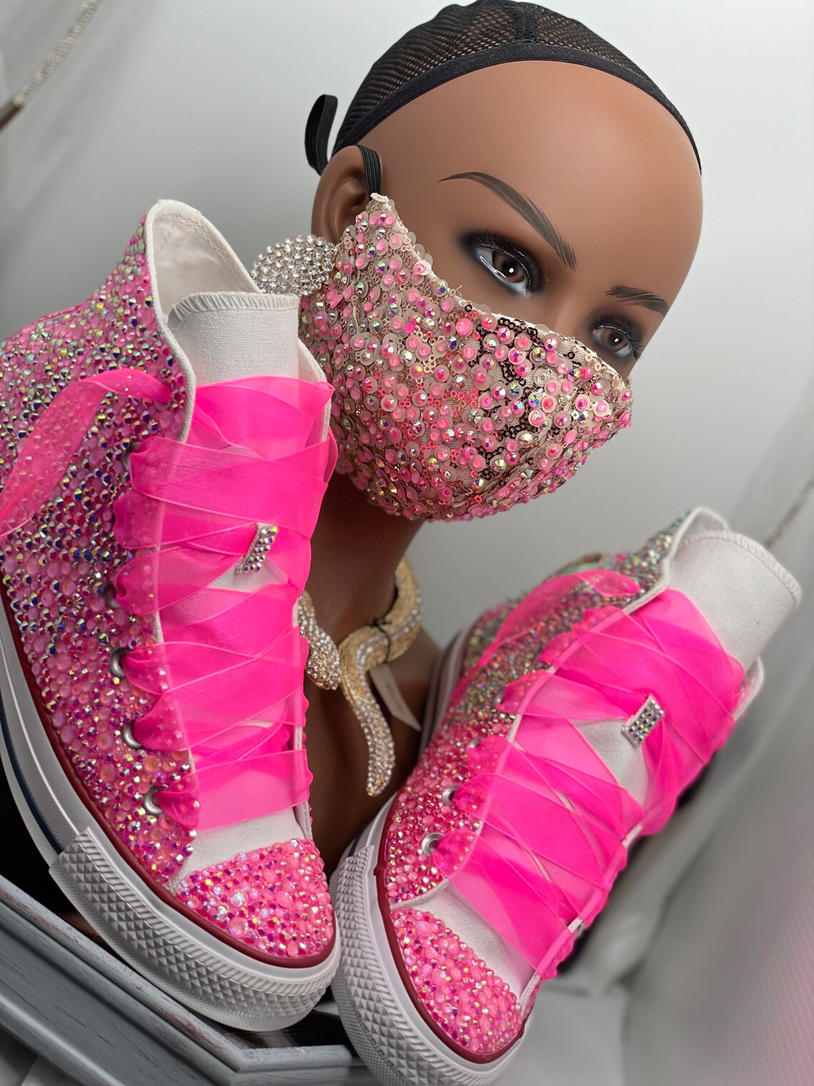 Pinkish High Top Blinged Converse (mask is Not Included in the Price ...