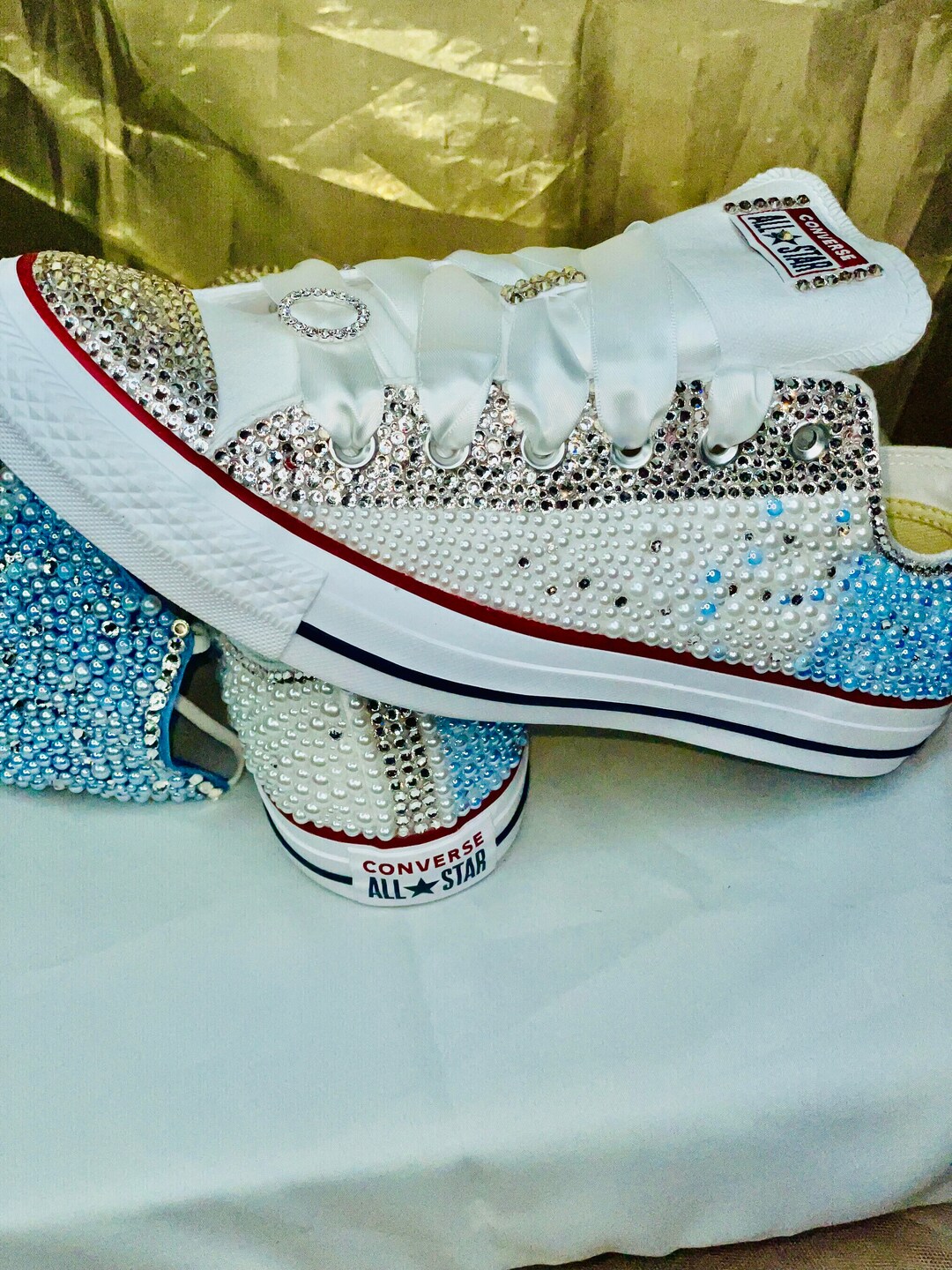 Custom Blinged Bedazzled Baby Blue Converse Sneakers - Etsy