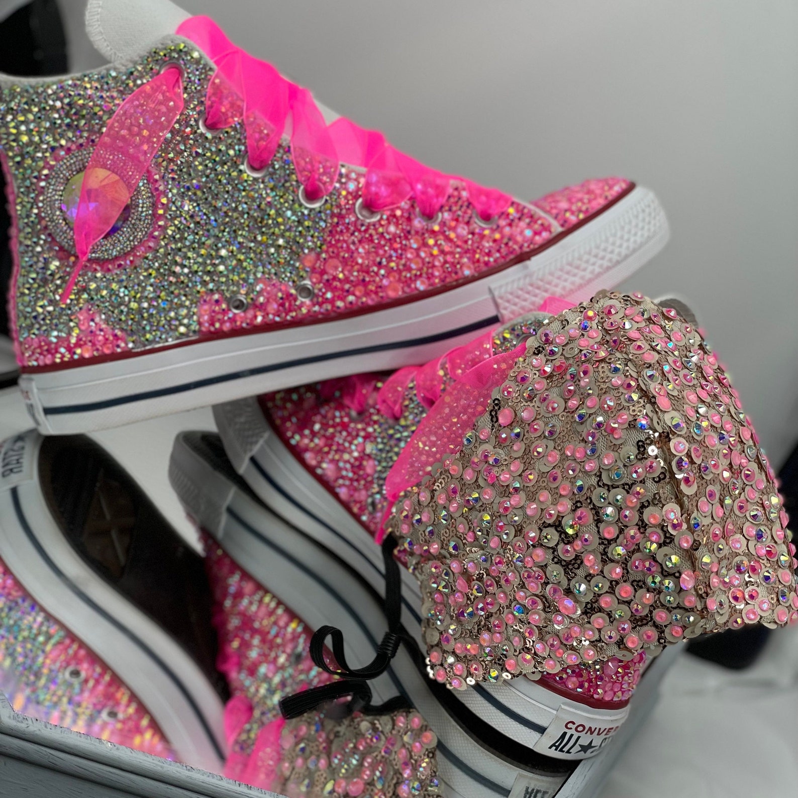 Pinkish High Top Blinged Converse (mask is Not Included in the Price ...