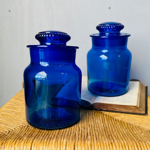 Cobalt Blue Glass Canisters Etsy
