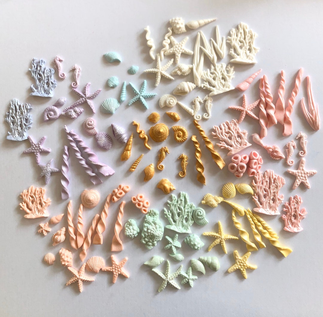 Gorgeous Gold and Pastel Shaded Corals and Sea Shells. 40 Edible Pieces ...