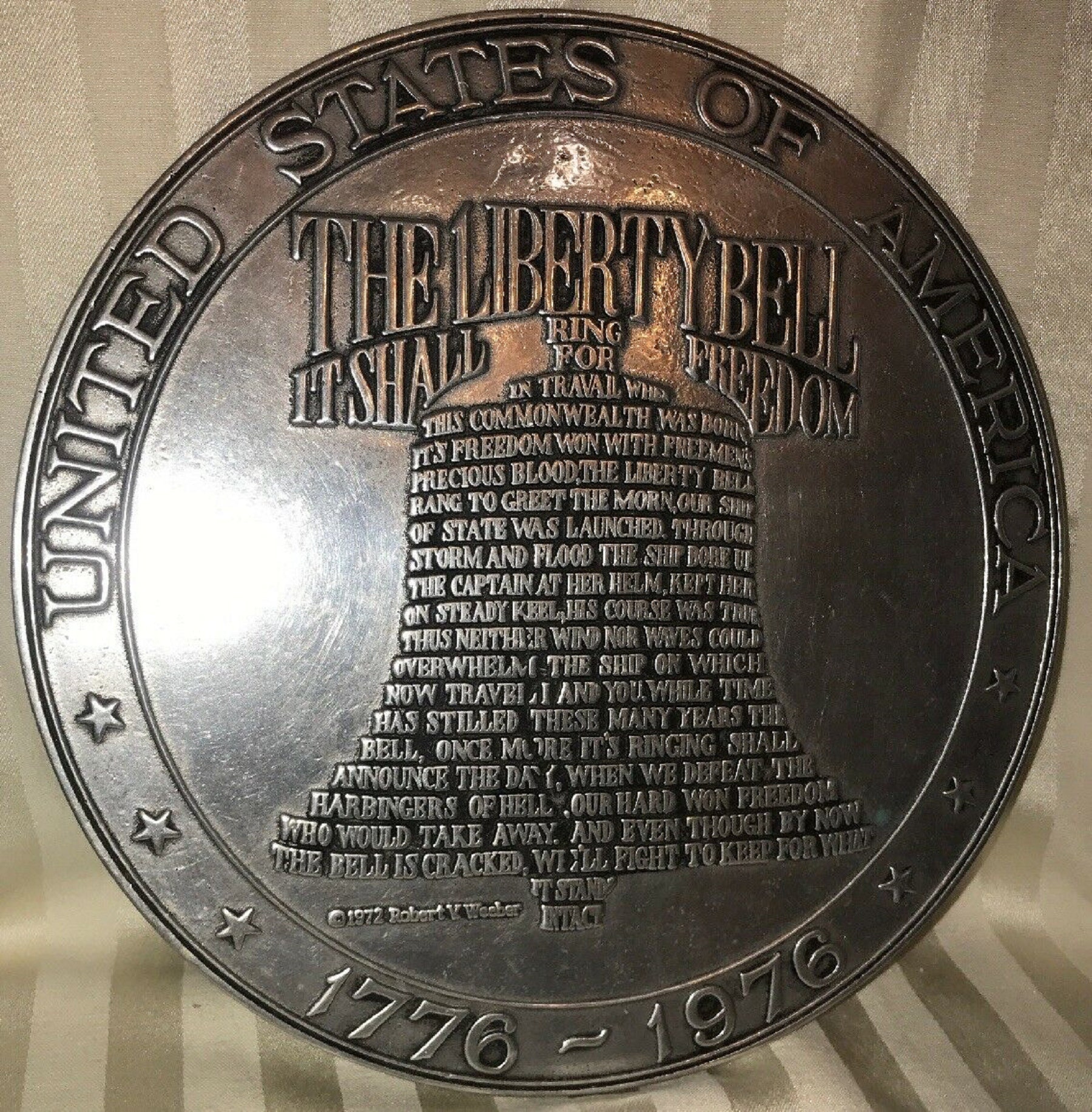 Large PEWTER BICENTENNIAL Liberty Bell TRIVET / Wall Plaque Desiged by ...