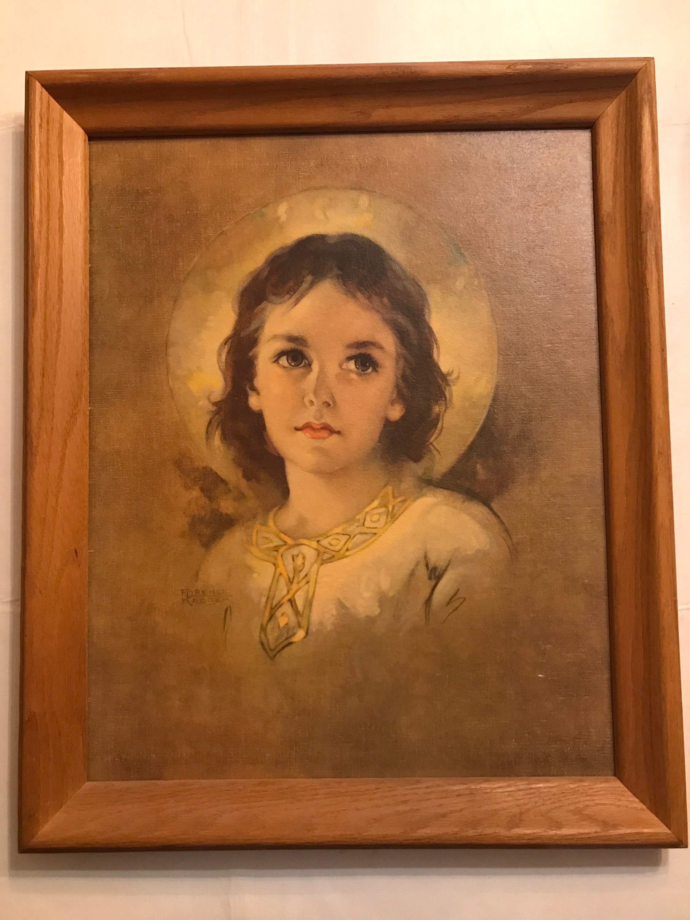 Florence Kroger “the Boy Christ” Lithograph Canvas in 16” X 20” Framed ...