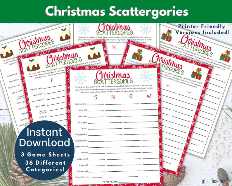 Christmas Scattergories Printable Game Virtual Zoom Christmas | Etsy