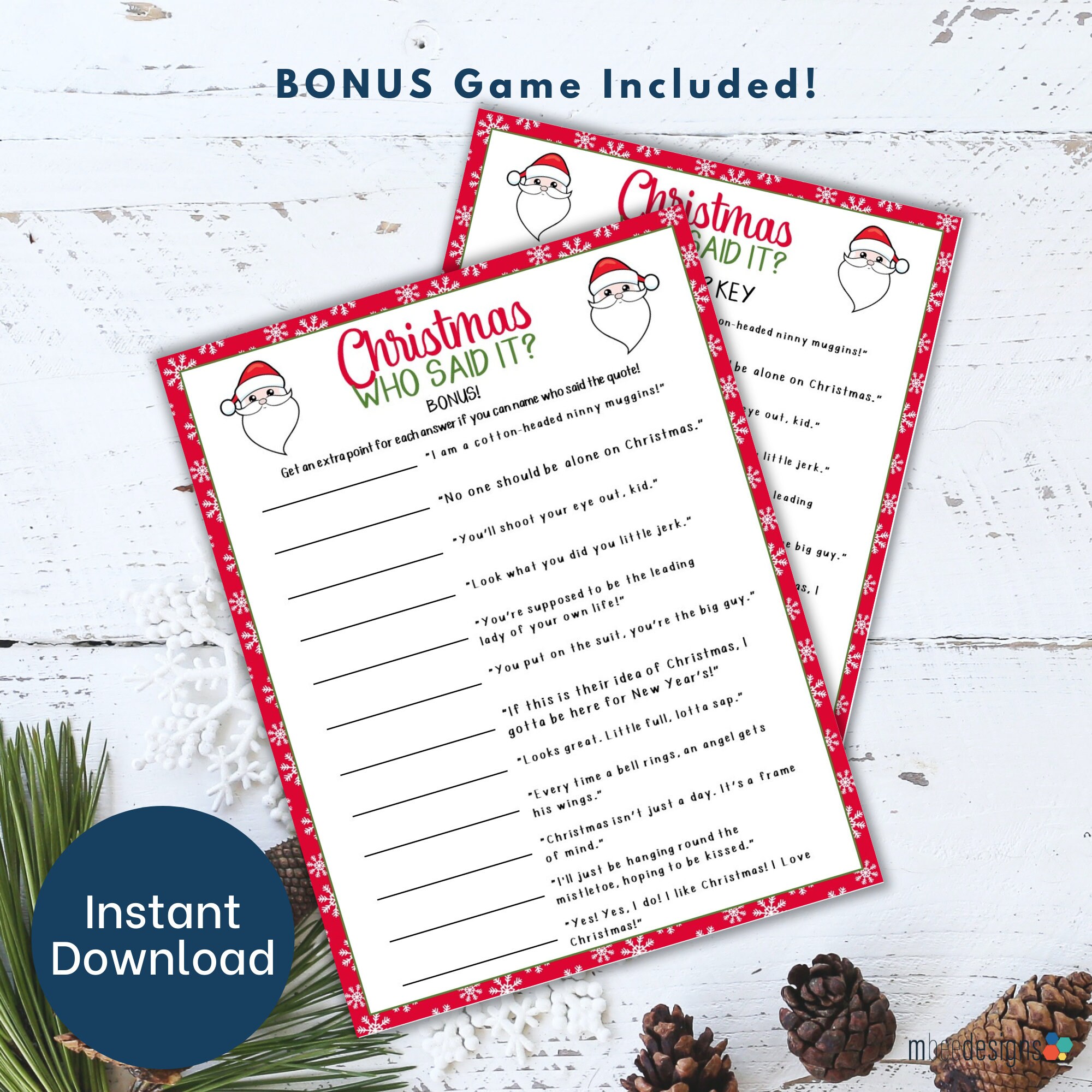 Christmas Movie Quote Trivia Printable Game, Virtual Zoom Christmas ...