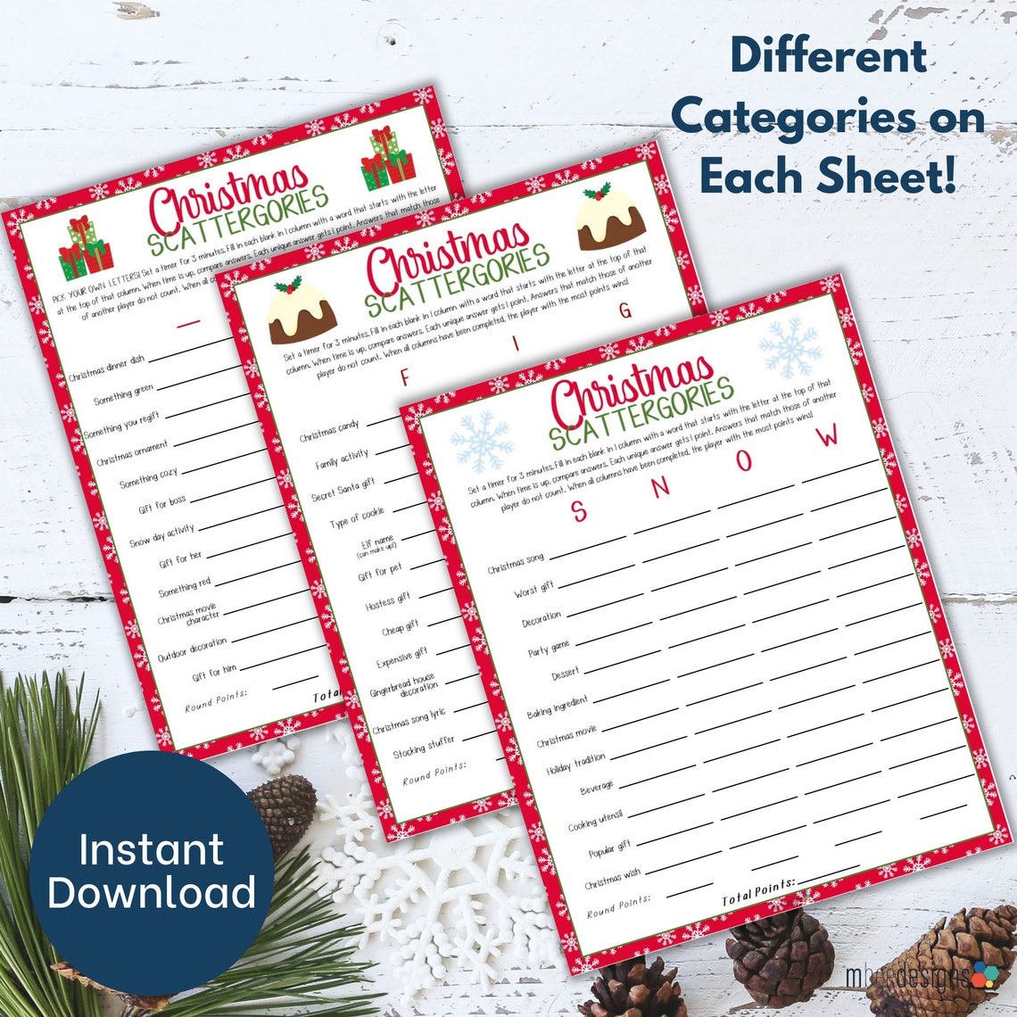 Christmas Scattergories Printable Game, Virtual Zoom Christmas Party ...