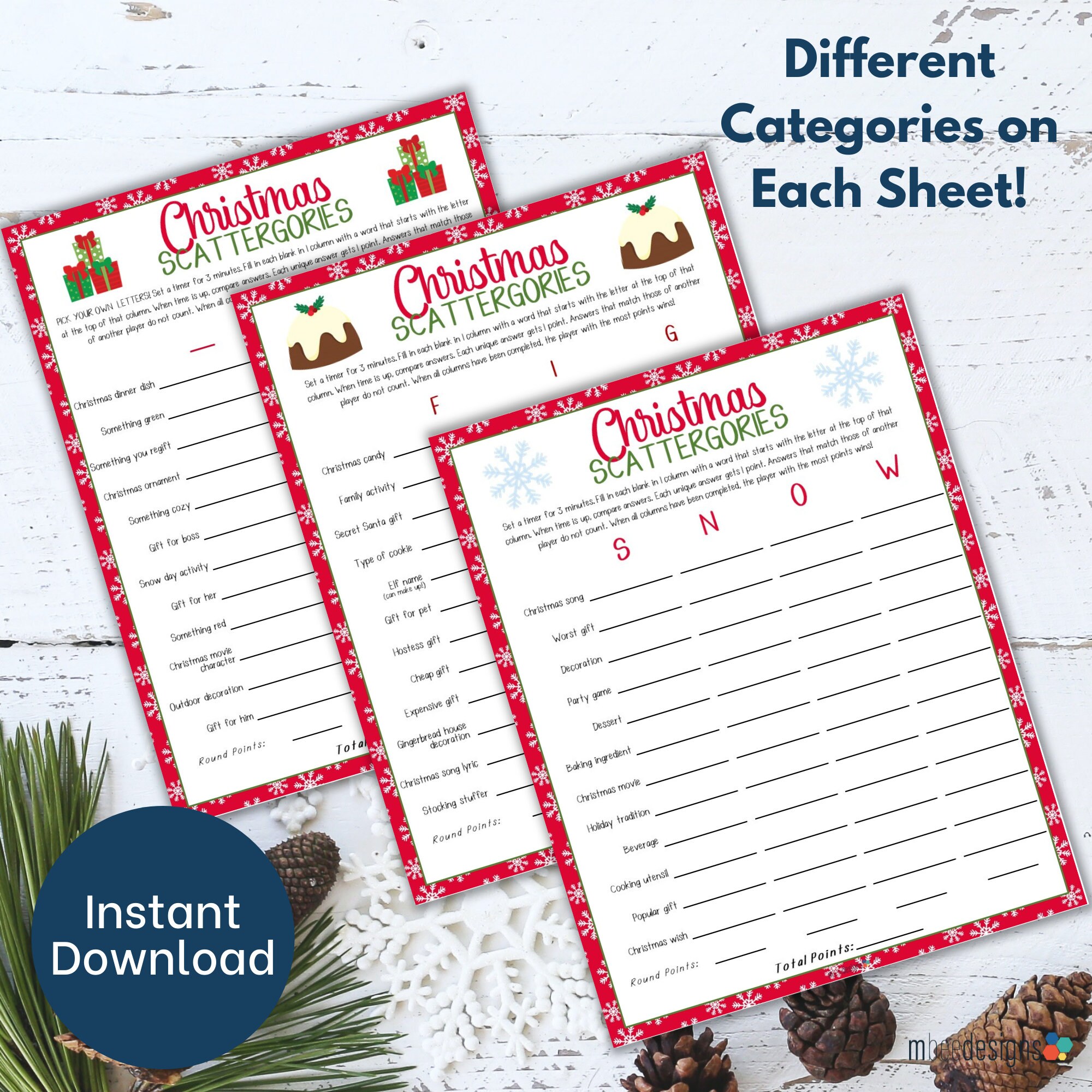 Christmas Scattergories Printable Game, Virtual Zoom Christmas Party ...