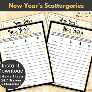 New Years Eve Scattergories Printable Party Game, Virtual Zoom Holiday ...