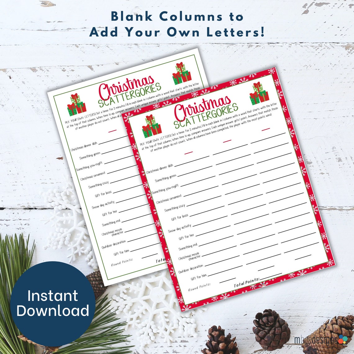 Christmas Scattergories Printable Game, Virtual Zoom Christmas Party ...