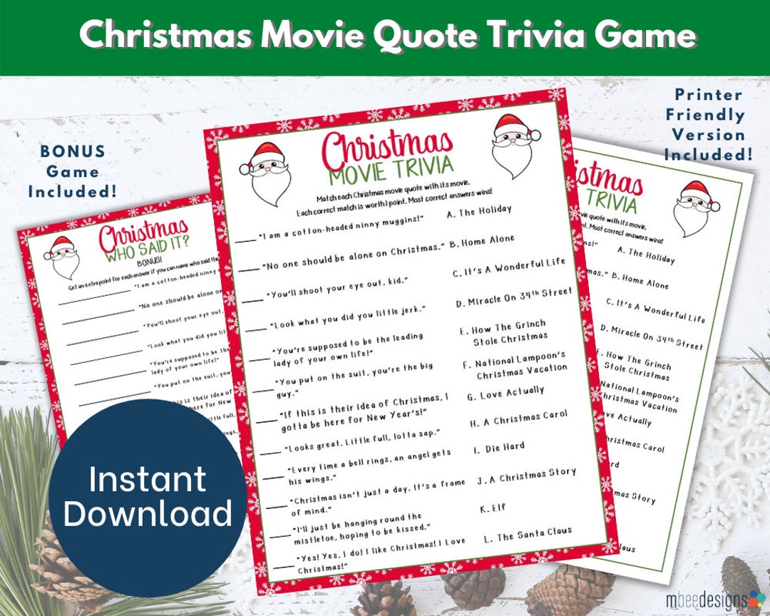 Christmas Movie Quote Trivia Printable Game, Virtual Zoom Christmas ...