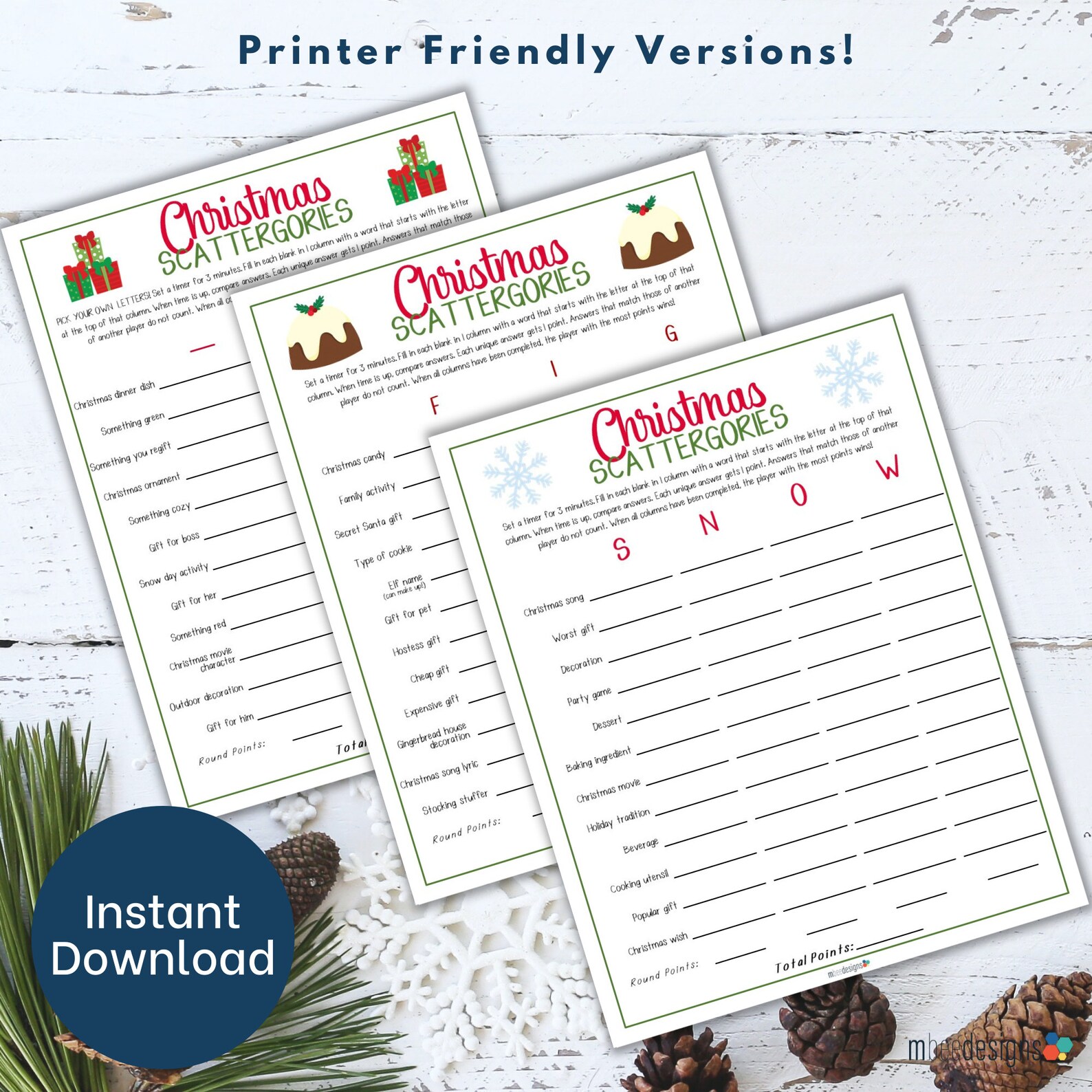 Christmas Scattergories Printable Game Virtual Zoom Christmas | Etsy