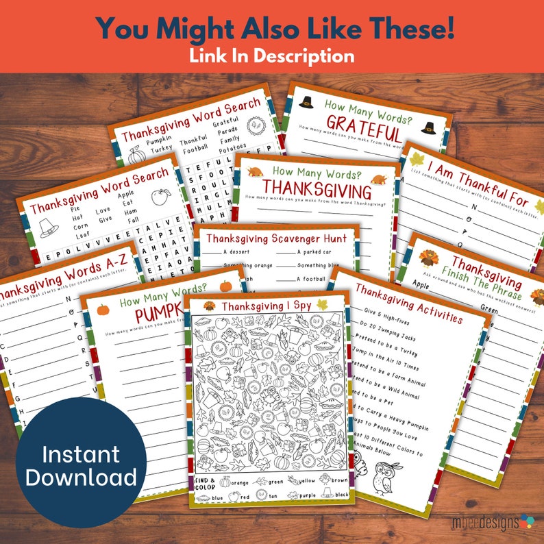 Thanksgiving Activity Placemats for Kids, Printable Games, Fall ...