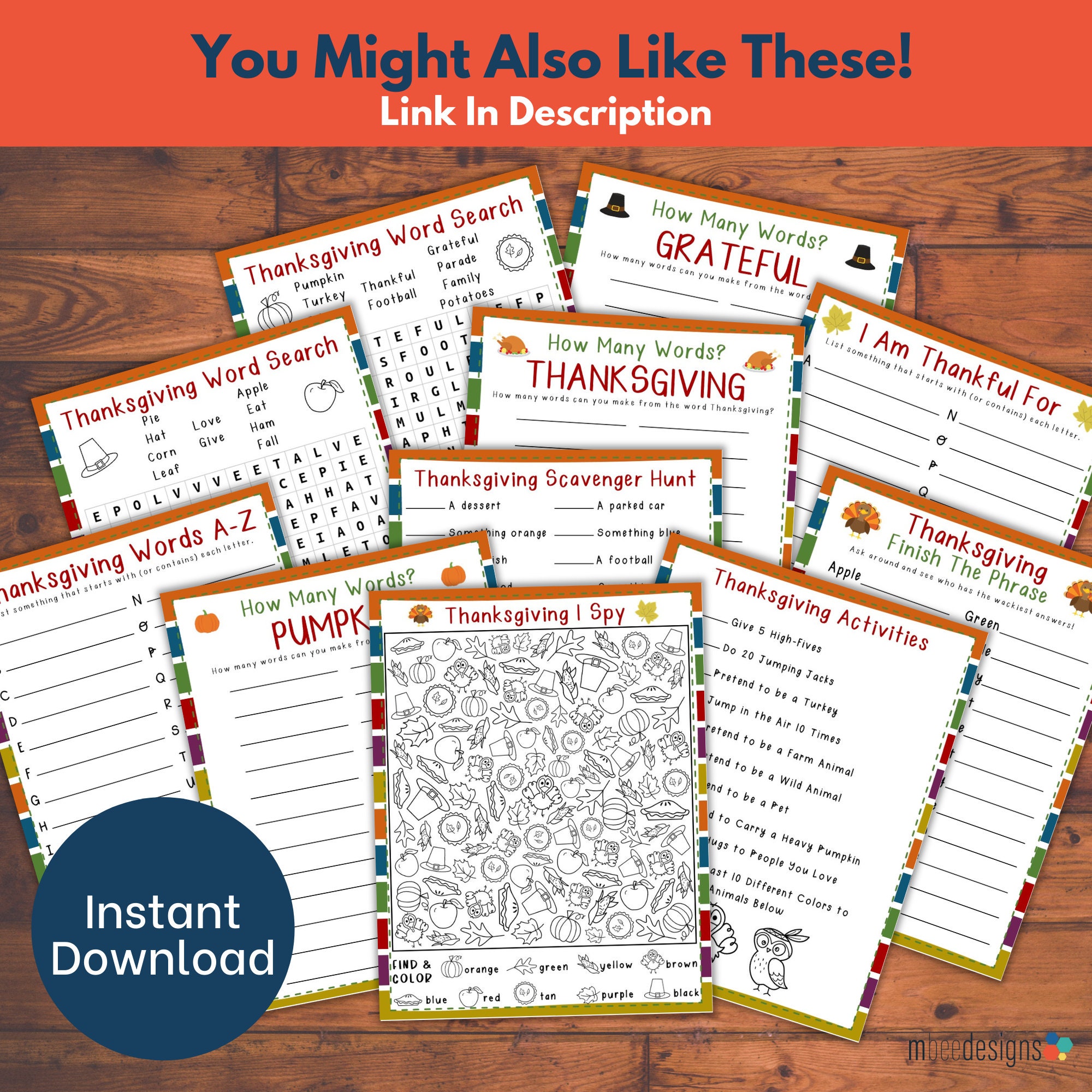 Thanksgiving Activity Placemats for Kids, Printable Games, Fall ...