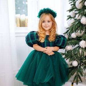 Green Christmas Dress for Girl, Plaid Christmas Toddler Gown, Short ...