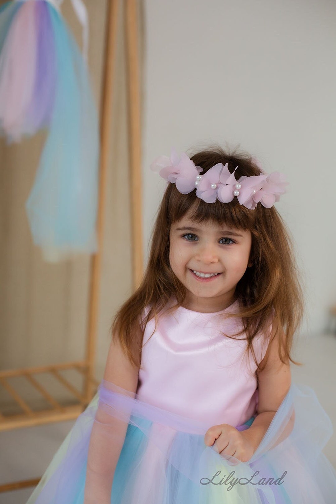 Light Pink Butterfly Crown, Cute Flower Girl Headband, Birthday Girl ...