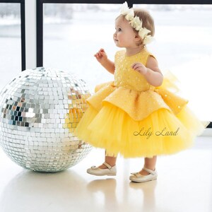 Yellow First Birthday Party Dress, Prom Ball Gown Dress, Flower Girl ...