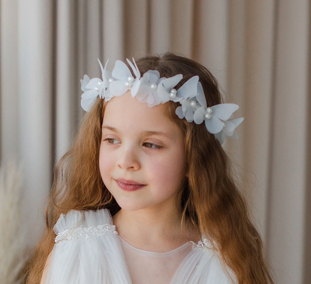 White Butterfly Crown, Flower Girl Headband, Birthday Girl Headband ...