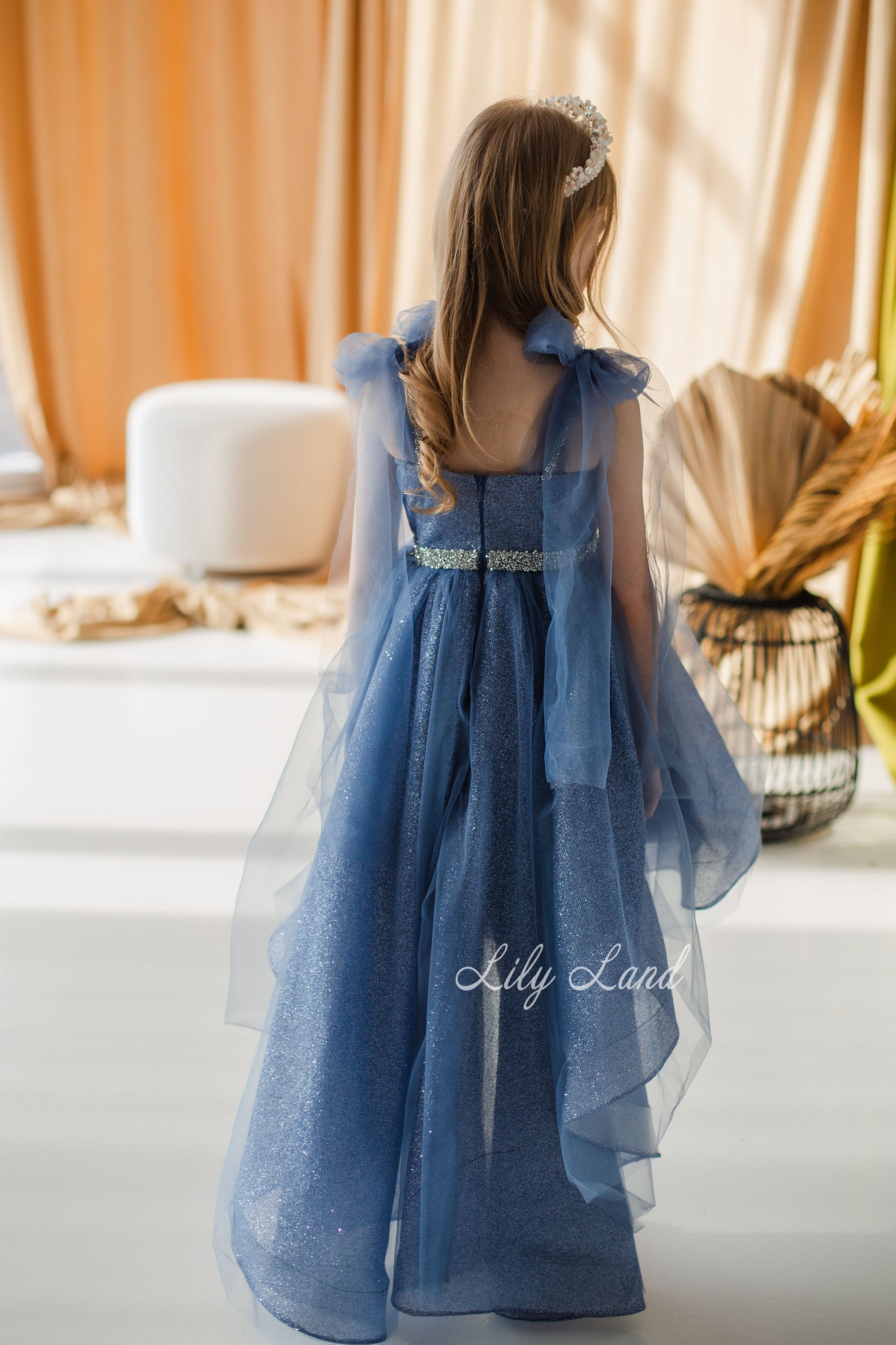 Blue Glitter Prom Ball Gown, Birthday Party Dress, Sparkling Flower ...