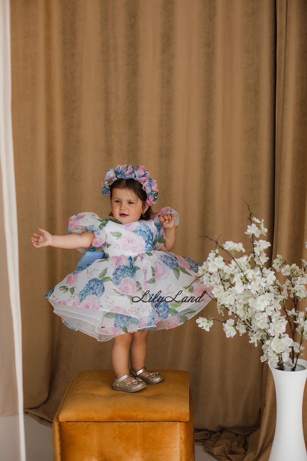 Blue&pink Hydrangea Floral Prom Ball Gown Dresses, Wedding Guest Flower ...