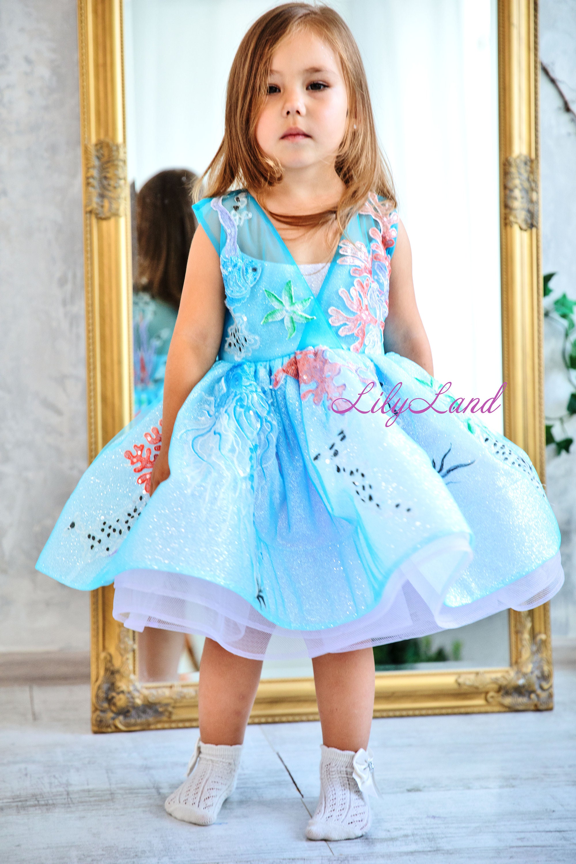 Blue Birthday Girl Dress, Mermaid Sparkling Party Dress, Tutu Glitter ...