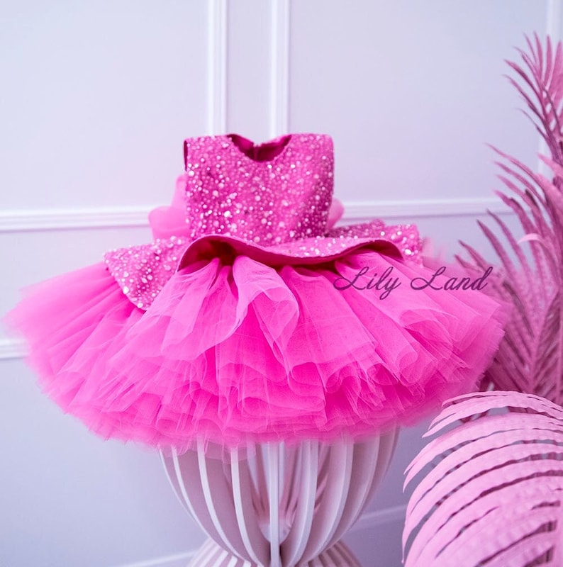 Hot Pink Birthday Girl Dress, Flower Girl Dress, Sparkling Prom Gown ...