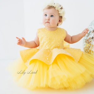 Yellow First Birthday Party Dress, Prom Ball Gown Dress, Flower Girl ...