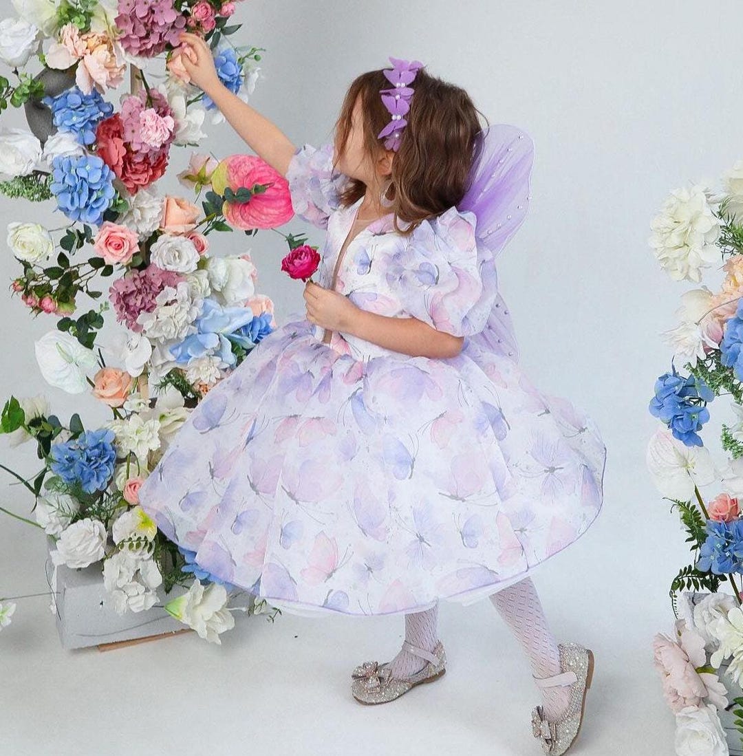 Lavender Fairy Birthday Party Dress With Wings, Prom Special Occasion ...
