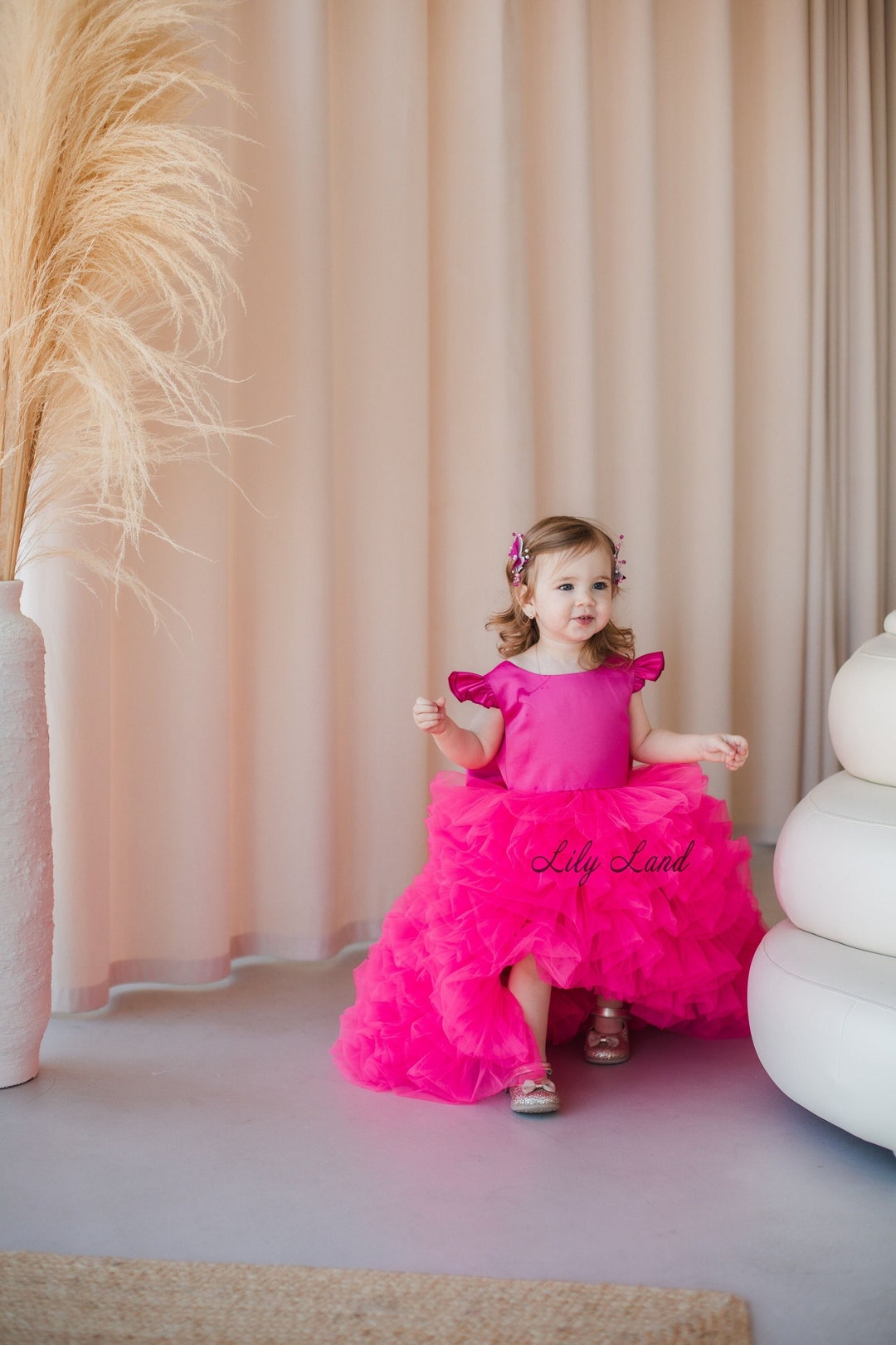 Raspberry Prom Ball Gown, Birthday Party Baby Dress With Train, Wedding ...