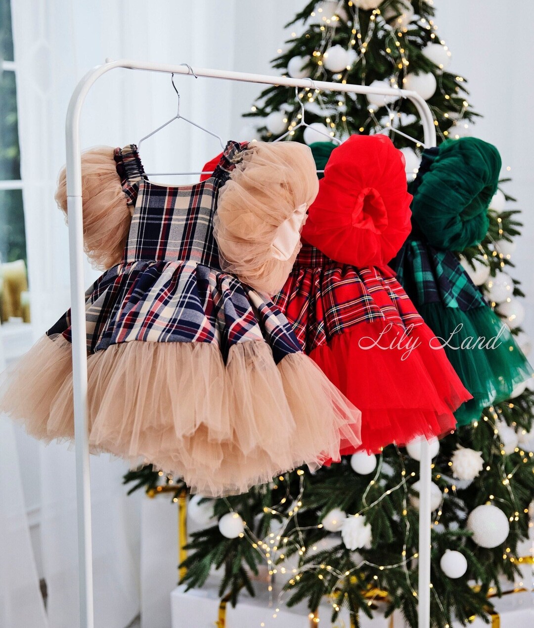 Plaid Christmas Baby Girl Gown Photoshoot Christmas Dress - Etsy