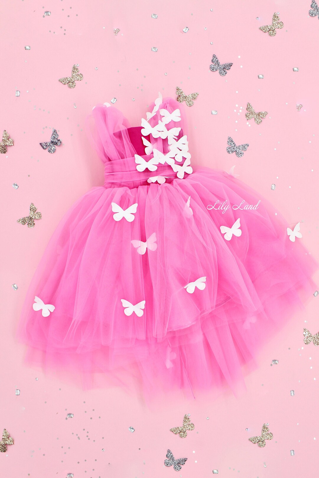 Bright Pink Girls Birthday Dress Butterfly Style First - Etsy