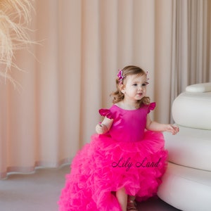 Raspberry Prom Ball Gown, Birthday Party Baby Dress With Train, Wedding ...