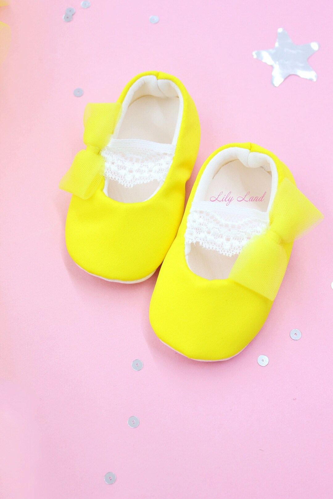 Bright Yellow Infant Girl Booties, Anti-slip Soft Baby Girl Slippers ...